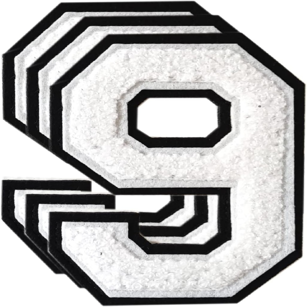 5 Pieces Chenille White Chenille Numbers 9 Patches DIY Clothes 9 shape ...