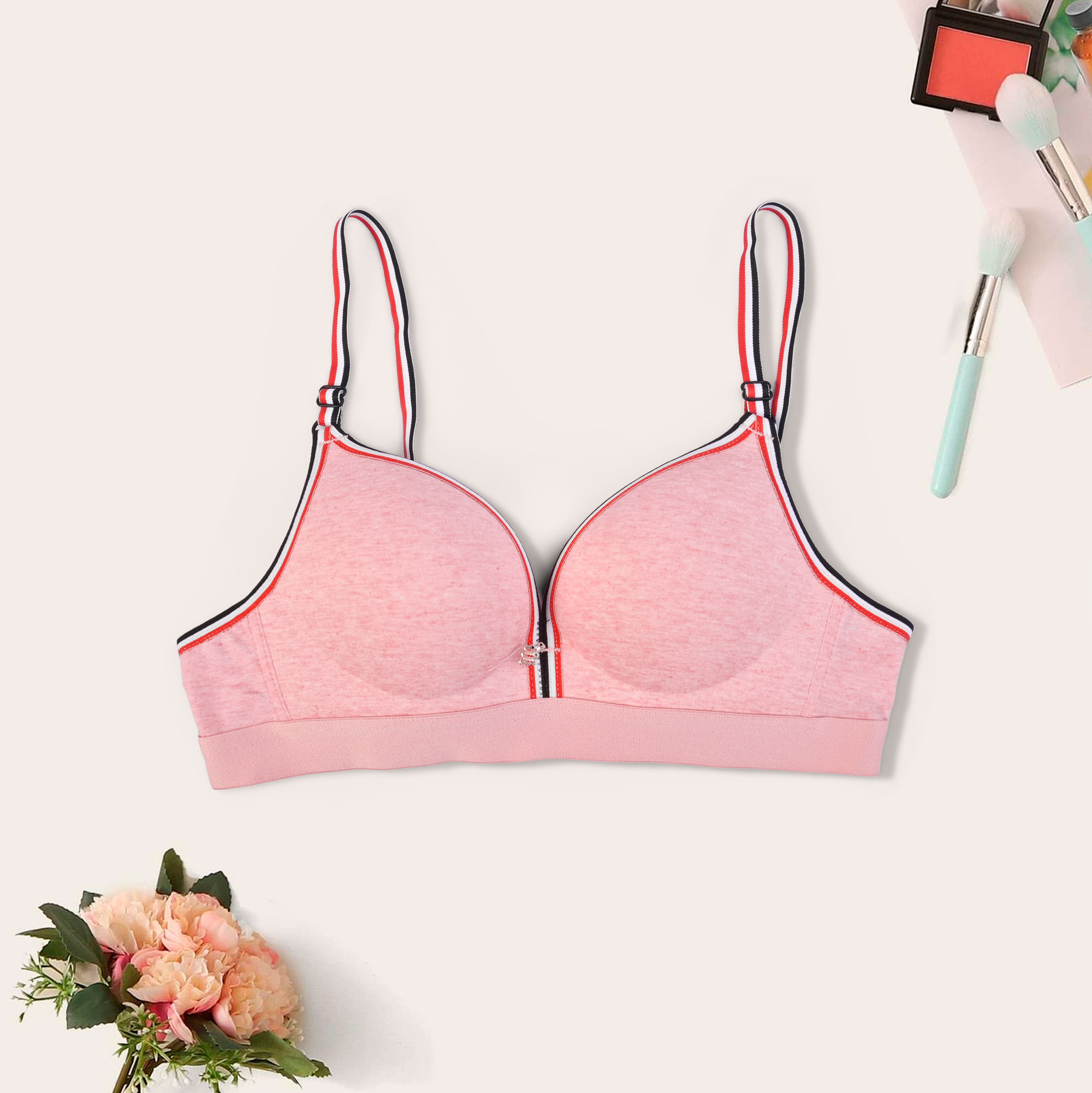 Women's Shoulder Stripes Contrast Outline Soft Padded Push Up Bra ...