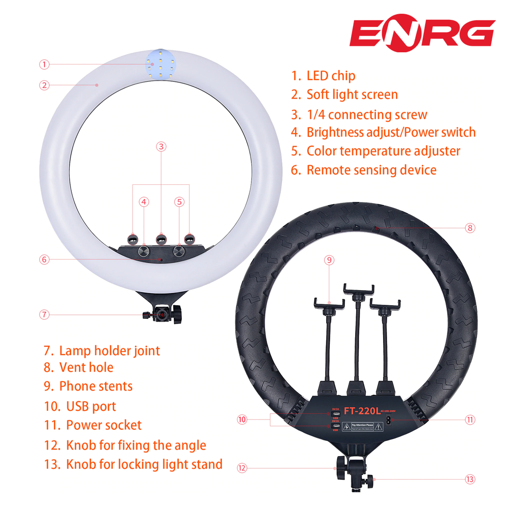 Energy - ENRG 22 inch / 56 cm Dimmable Ringlight with 7ft Metal Stand ...