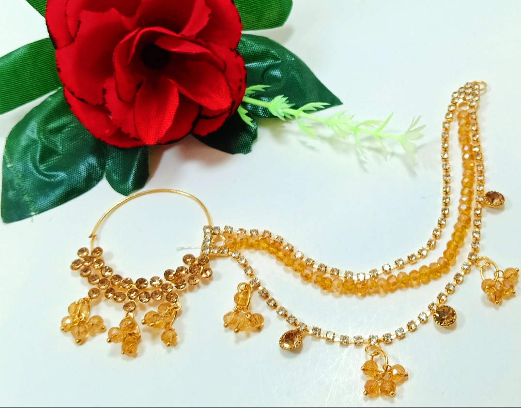 Artificial bridal golden nose ring Nath Long lasting polish crystal ...