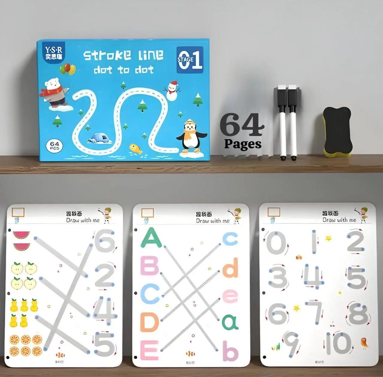 Kids Educational Learning Tracing Book 64 Pages Reusable Magic Practice ...