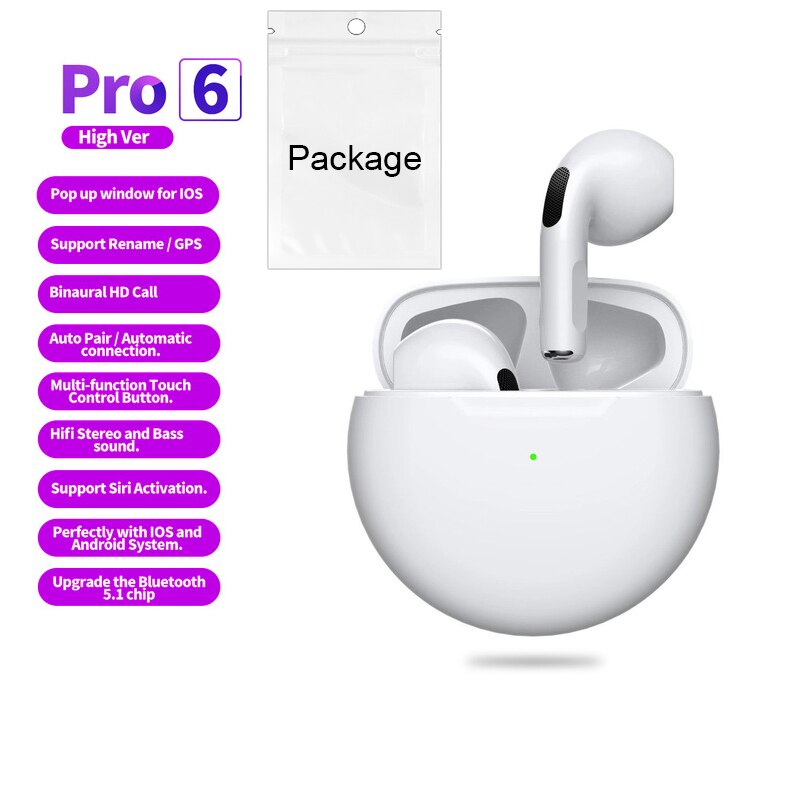 Pro6 Bluetooth TWS Earbuds True Wireless Stereo Headphones Waterproof ...