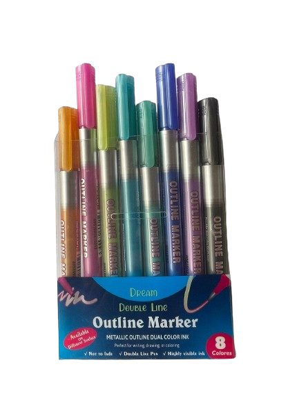 Colors Outline Metallic Markers Pens, Double Line Pen, Magic Glitter ...
