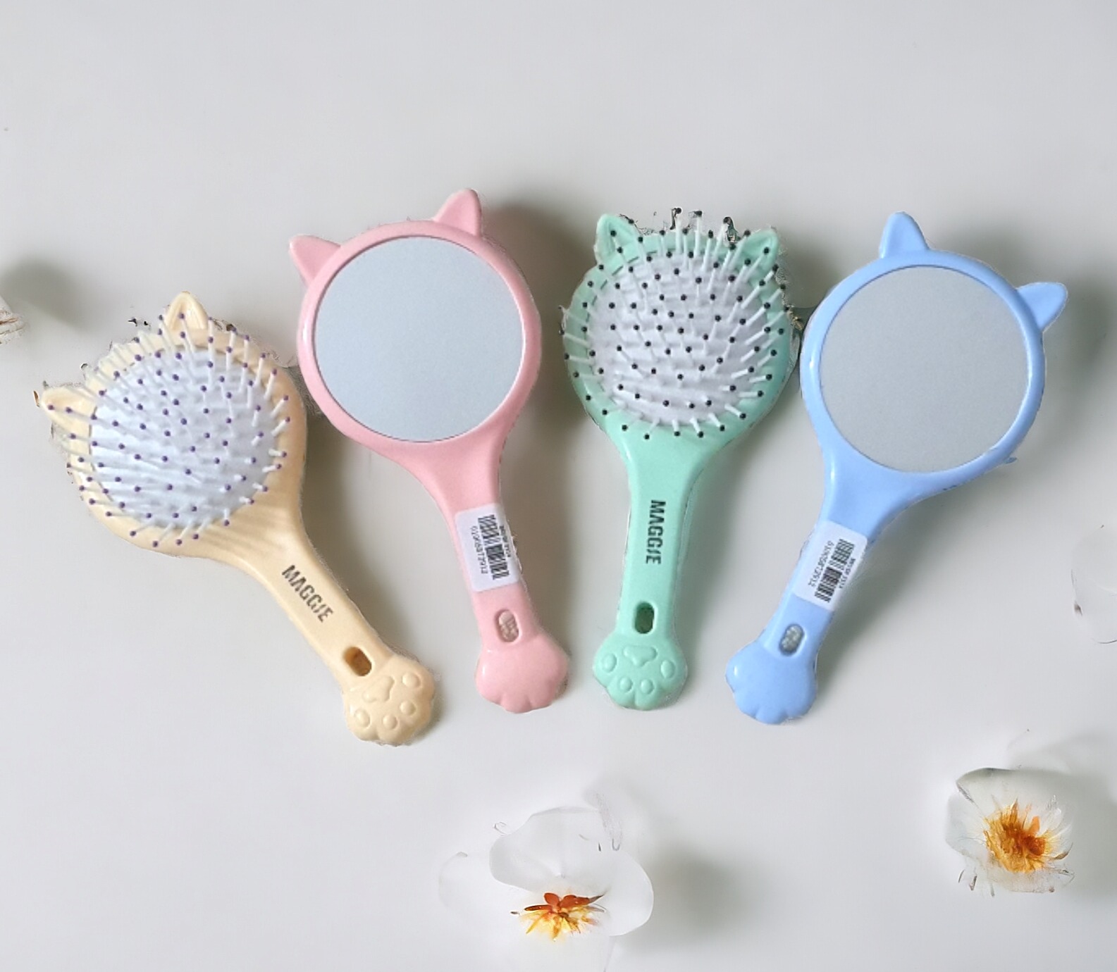 Squishy Cat Style Pocket Small Travel Hair Brush with Mirror, Massage ...