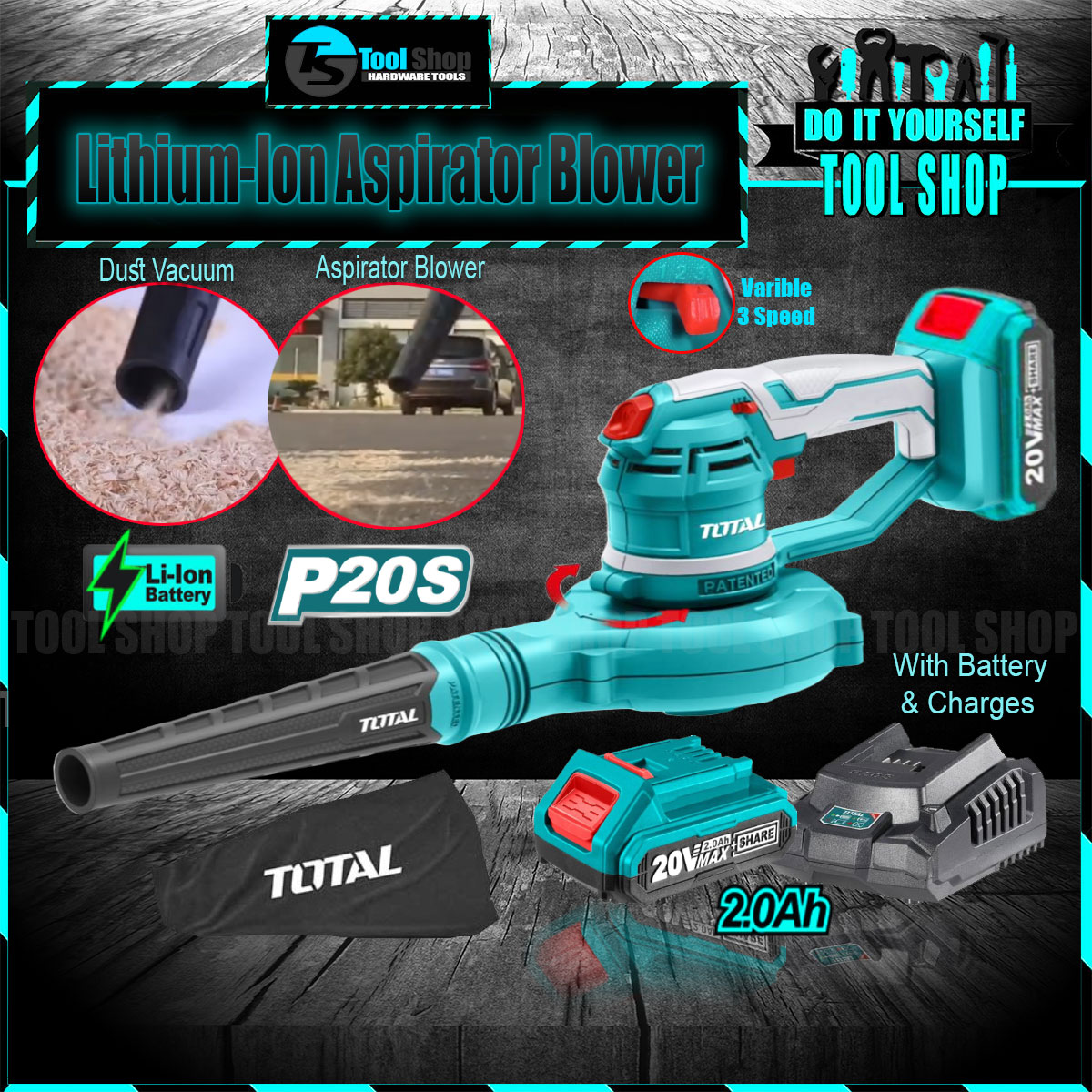 Total TABLI2001 Original Lithium-Ion 2 in 1 Aspirator Blower & Dust ...