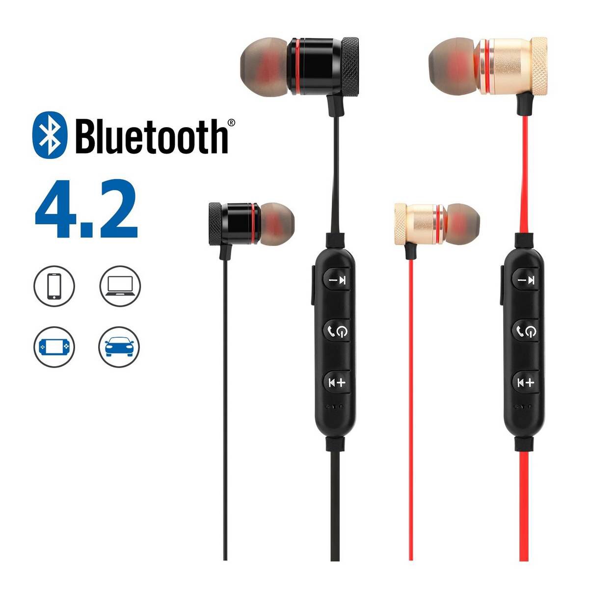 Sports Magnet Bluetooth Earphones with Mic - Wireless, Magnetic Design ...