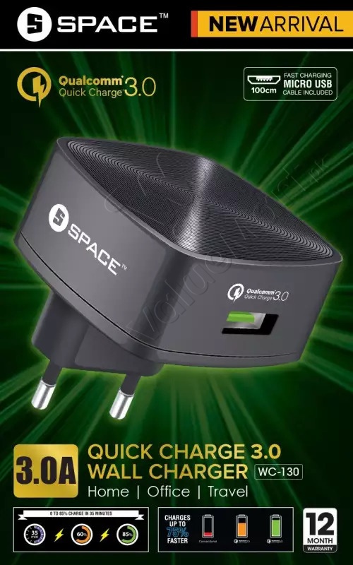 Space WC 130 Wall Charger Qualcomm Quick Charger 3.0 Fast Charger Space WC-130 | Daraz.pk