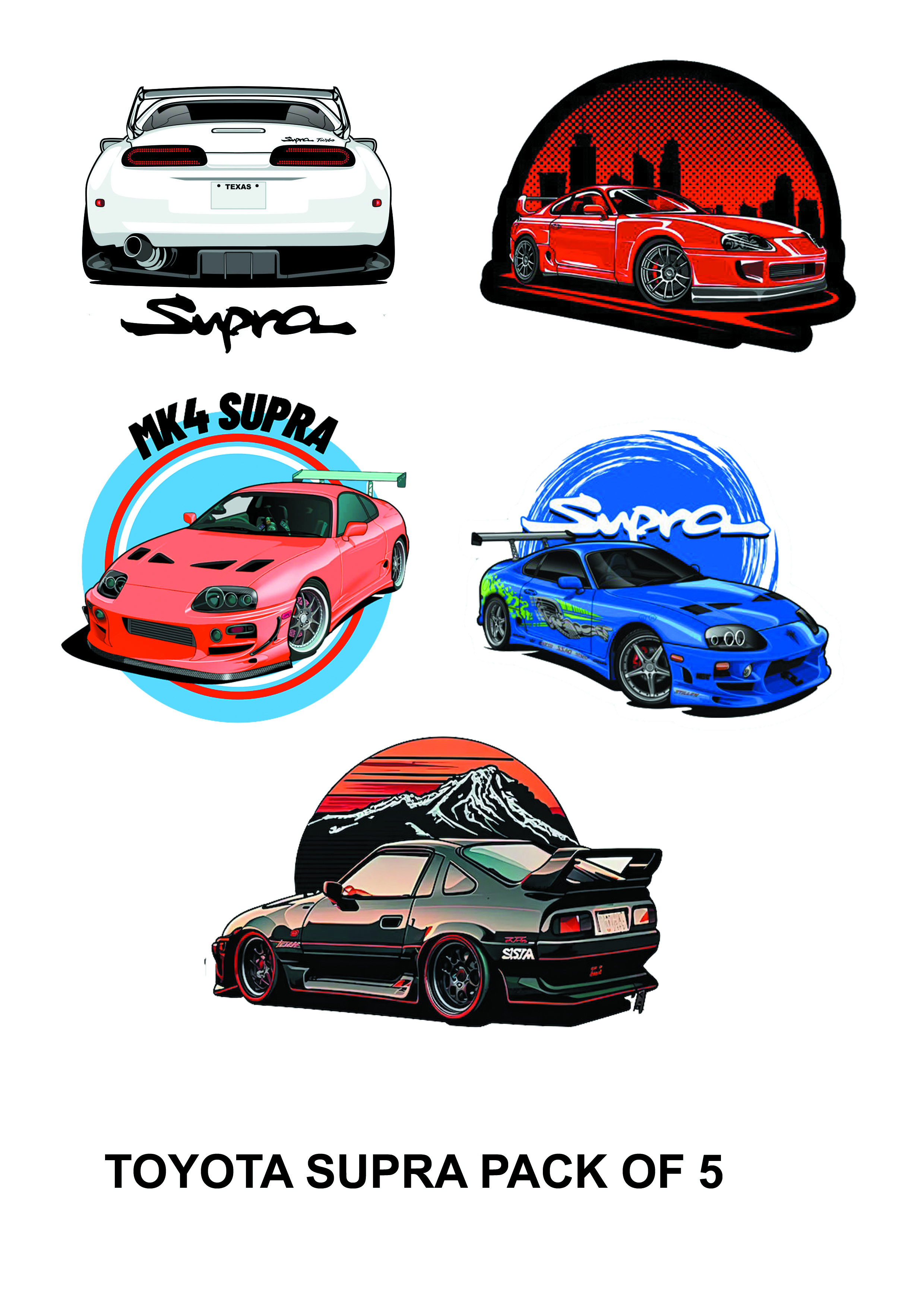Toyota Supra Stickers - Pack of 5 - 3 inch x 2 inch - Stickers for ...