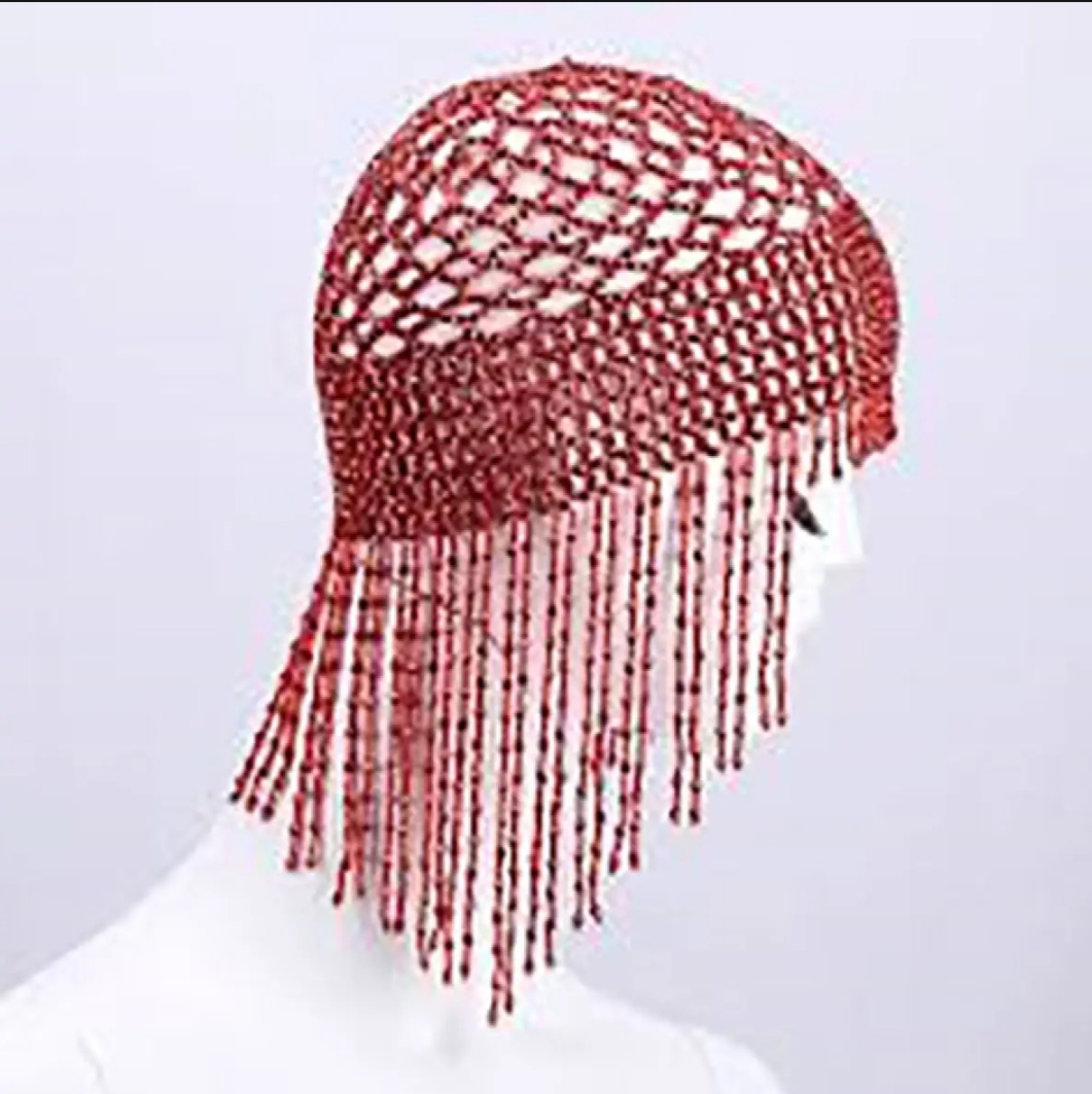 Red Beaded Skull Cap Vintage 1960s Bead Hat / Mid Century 60s Flapper ...