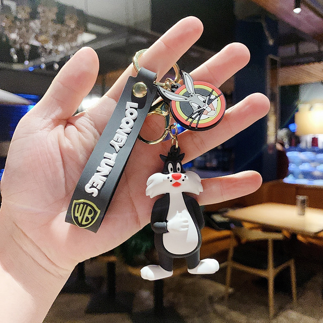 Disney Anime Figure Keychain Bugs Bunny Daffy Duck Cat Bag Key Ring ...