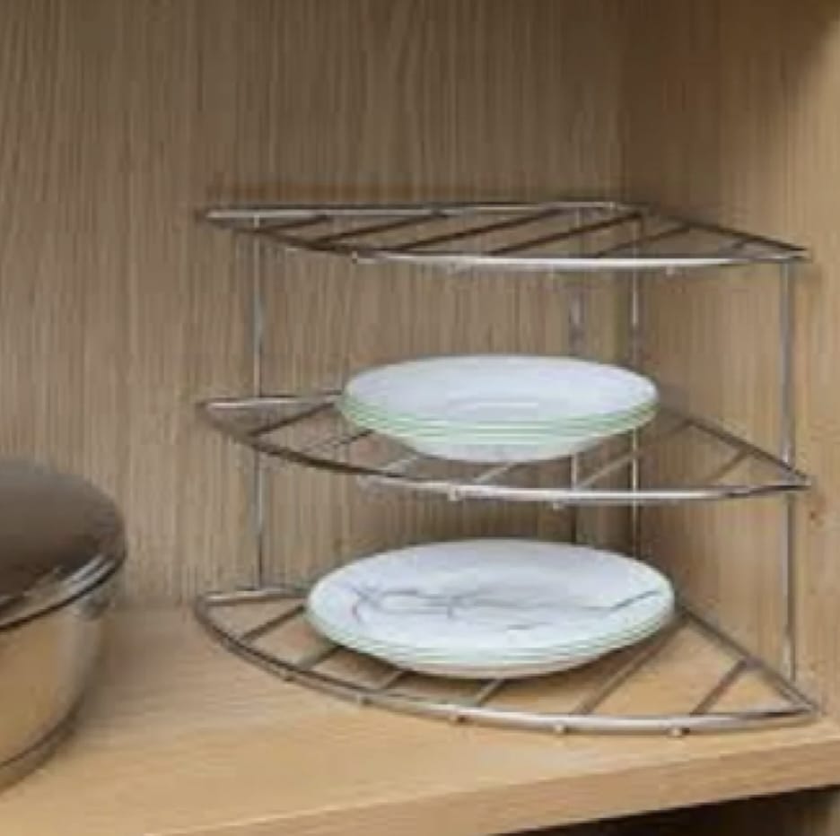 Corner shelf plate Rack _ 3 Tier kitchen Cabinet Organiser | Daraz.pk