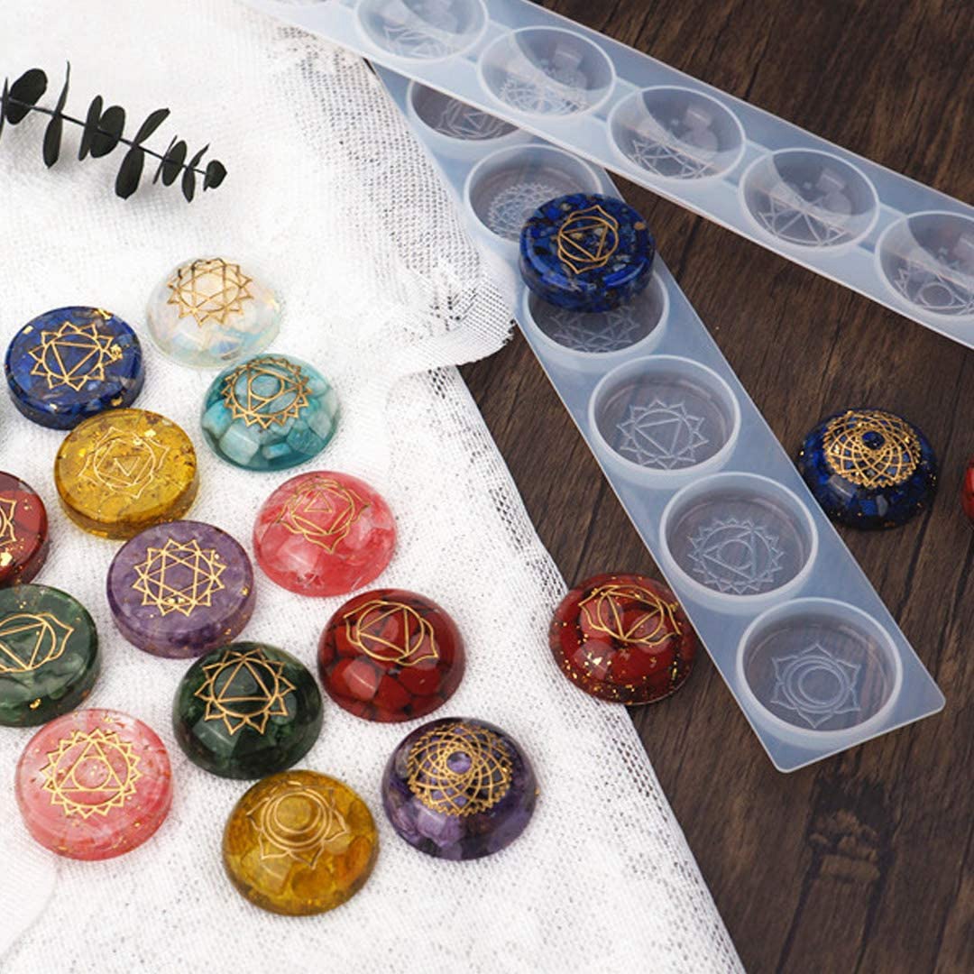 7 Chakra Stones Resin Molds,1Pair Round Healing Crystal with Engraved ...