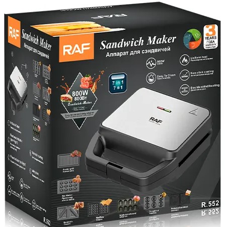 RAF Sandwich Maker R-552 - 7 In 1 800 Watt Removeable Bakeware Non ...