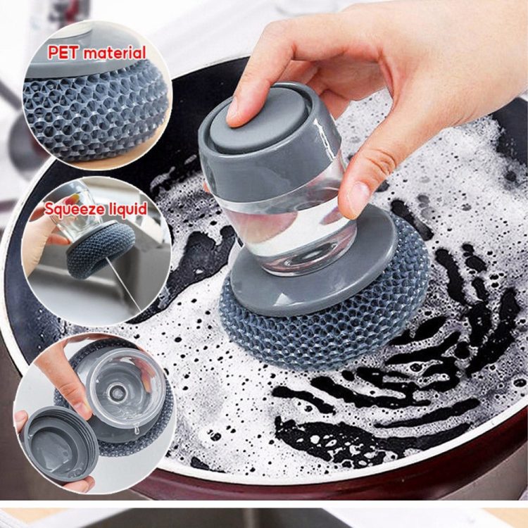 Kitchen Soap Dispensing Palm Brush Washing Liquid Dish Brush Soap Pot ...