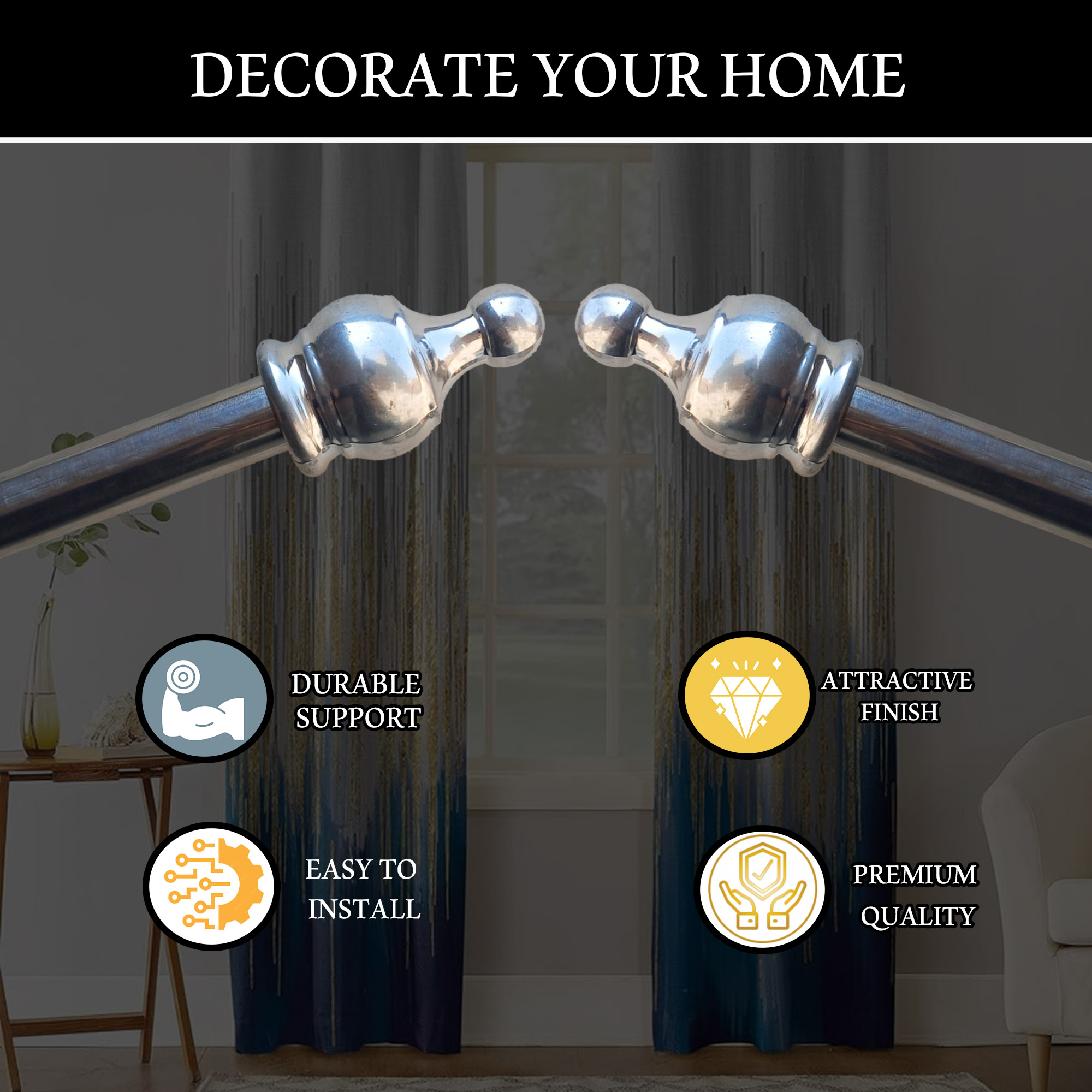 2pcs Durable Decorative Hollow Out Curtain Rod Ends Caps, 22/28mm ...