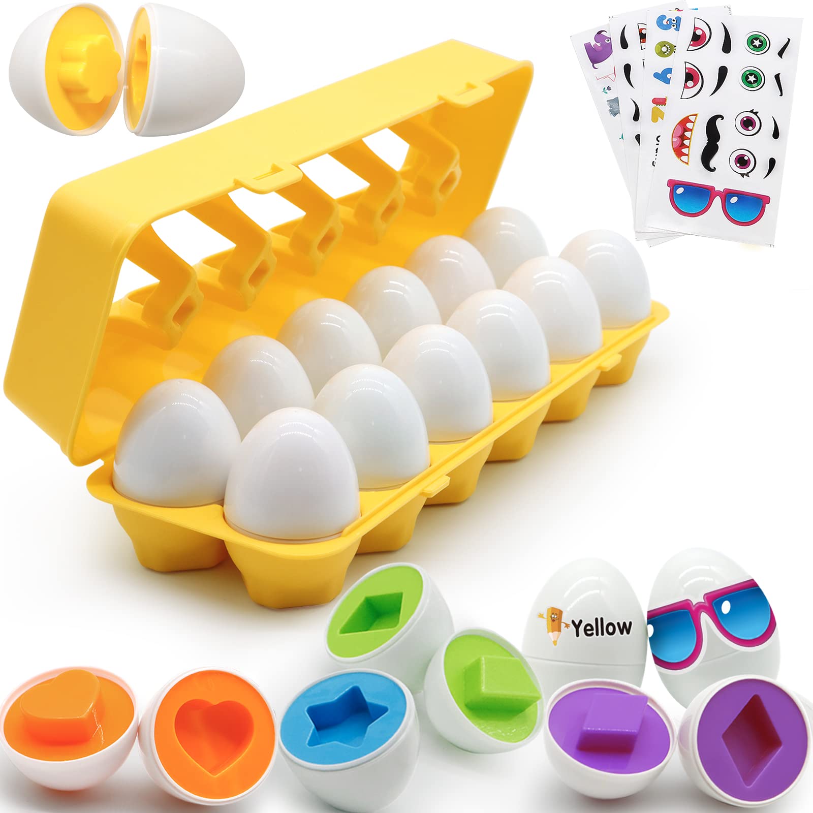 Kids Matching Eggs Shapes and Colors set for Toddlers, 6 Pcs or 12PCS ...