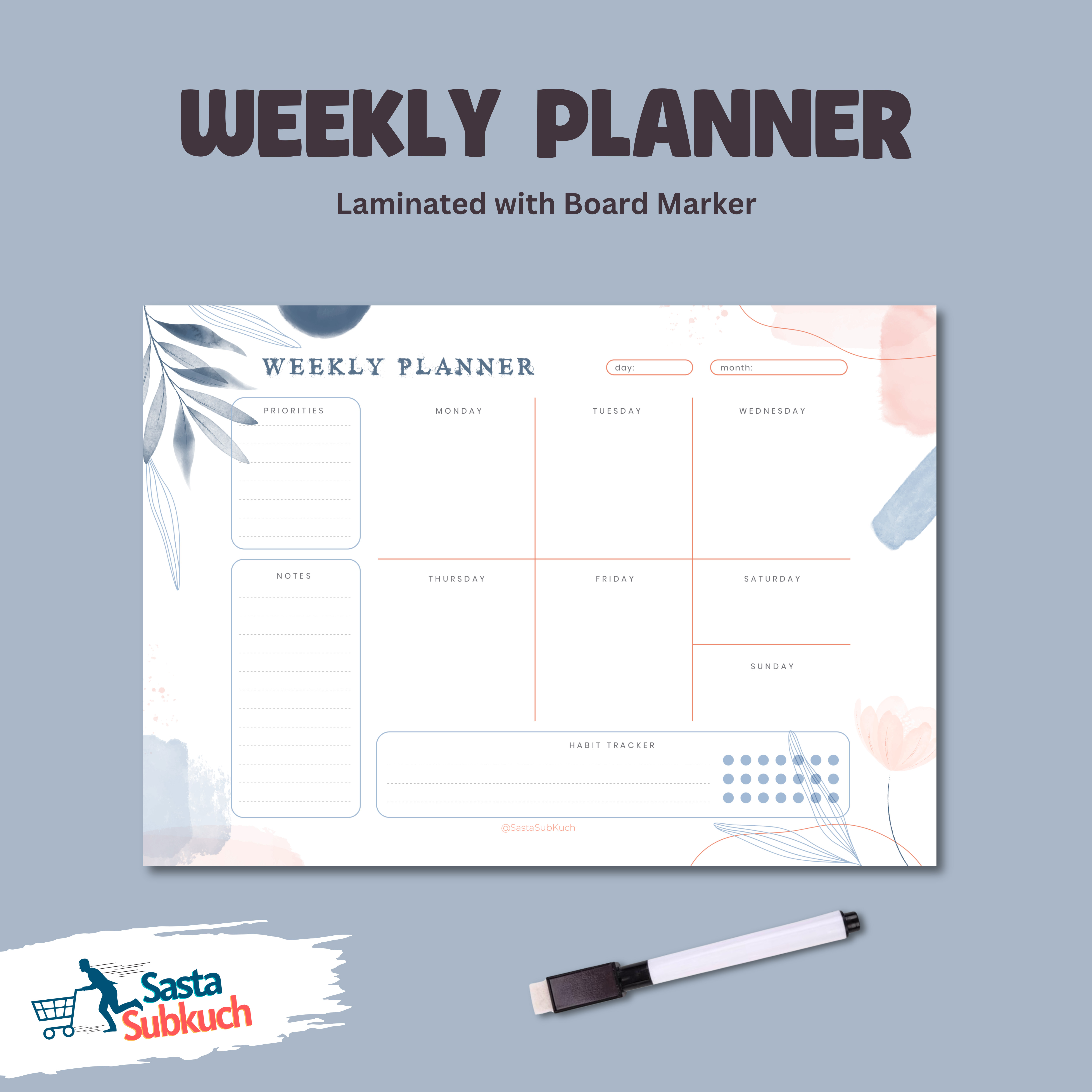 Weekly Planner A4 Size Laminate with board marker 2024 wall planner ...