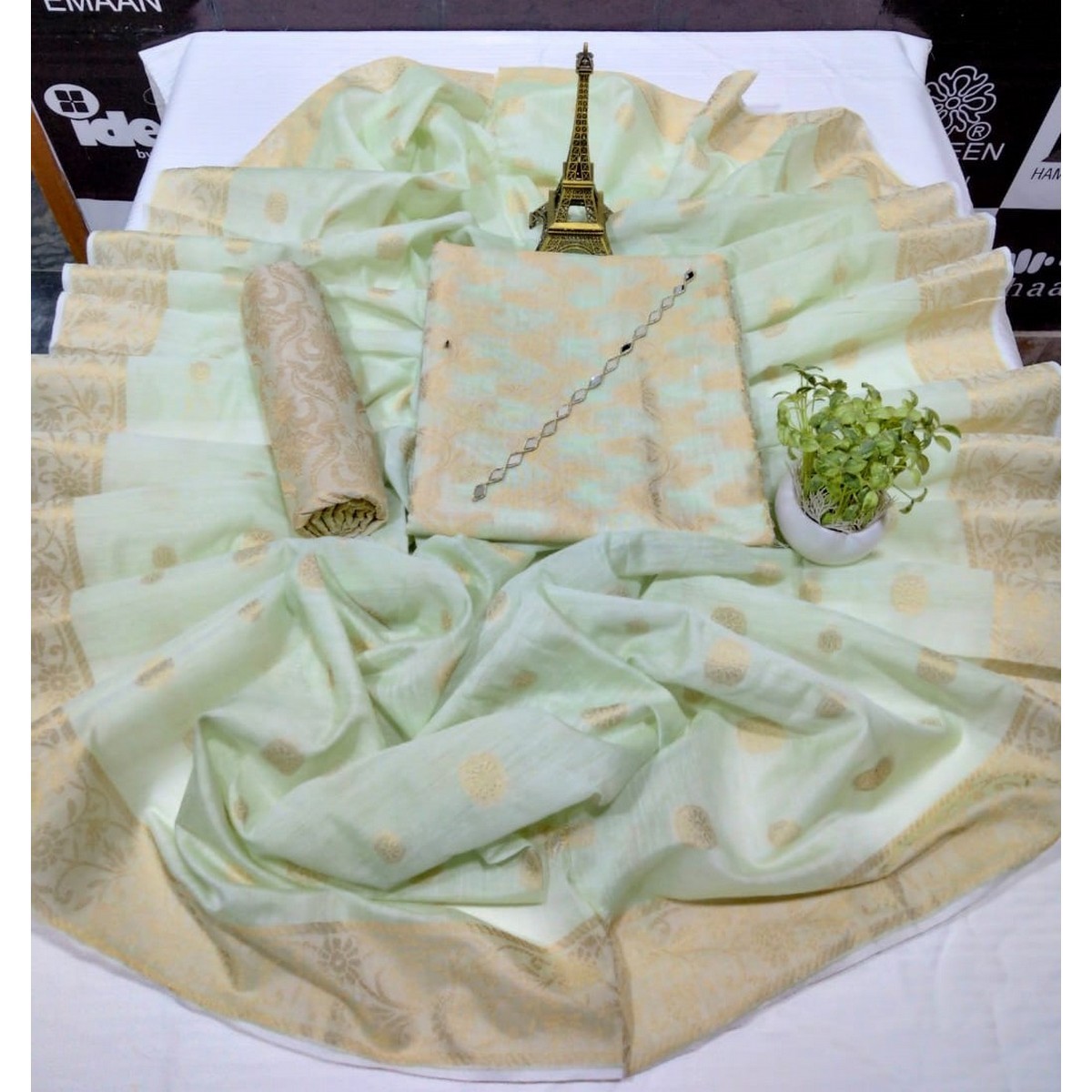 Shah Kamal Fabrics Cotton Jacquard 3 Piece Unstitched Suit With Cotton ...