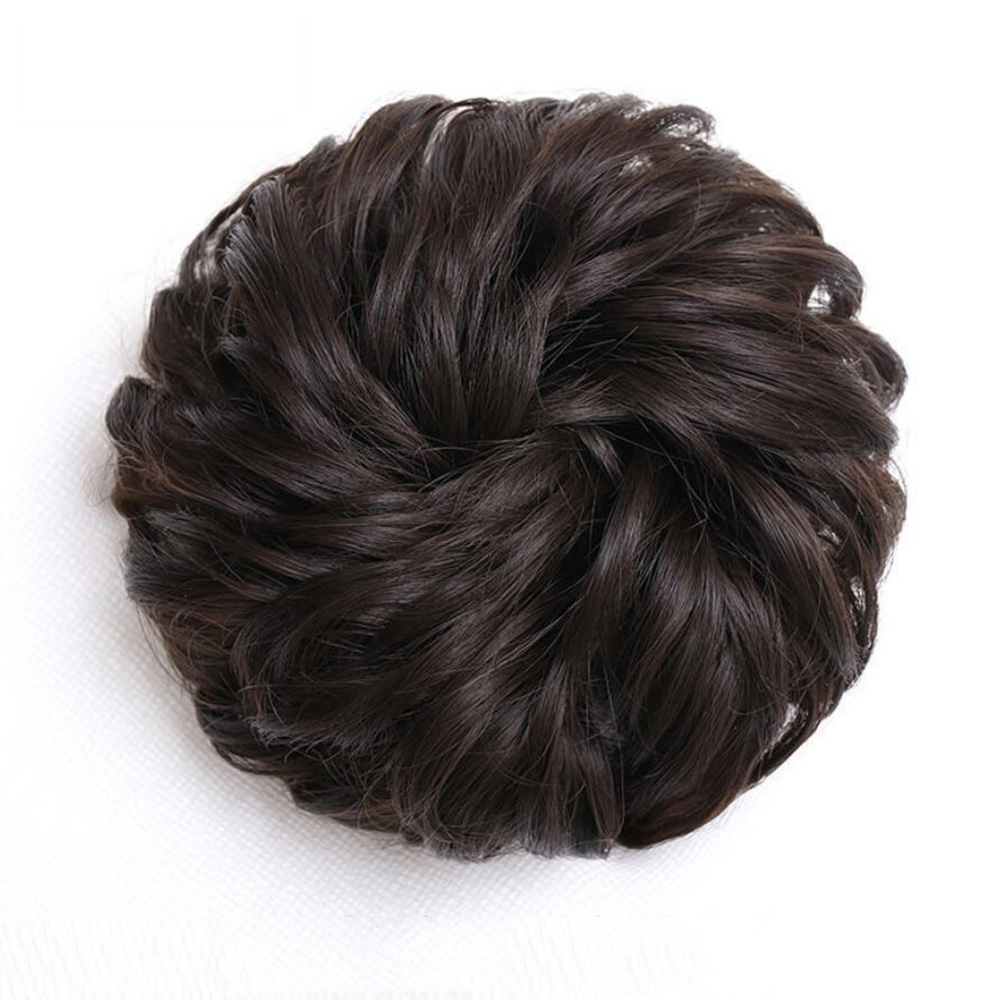 Black Natural Curly Rubber Band Hairpieces Drawstring Messy Hair Donut ...