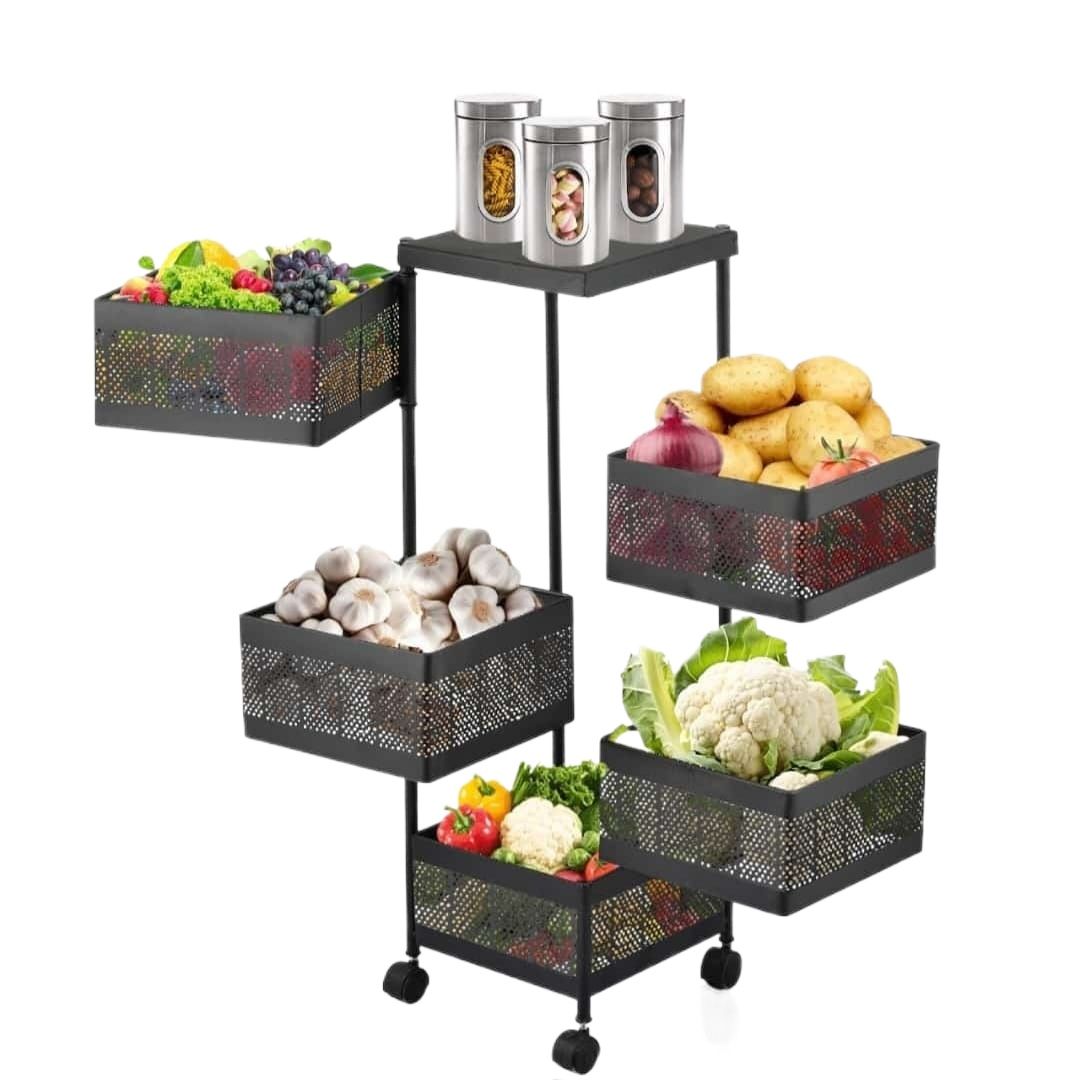 5 Tier Square Vegetable & Fruit Organizer Basket 360-Degree Rotating ...