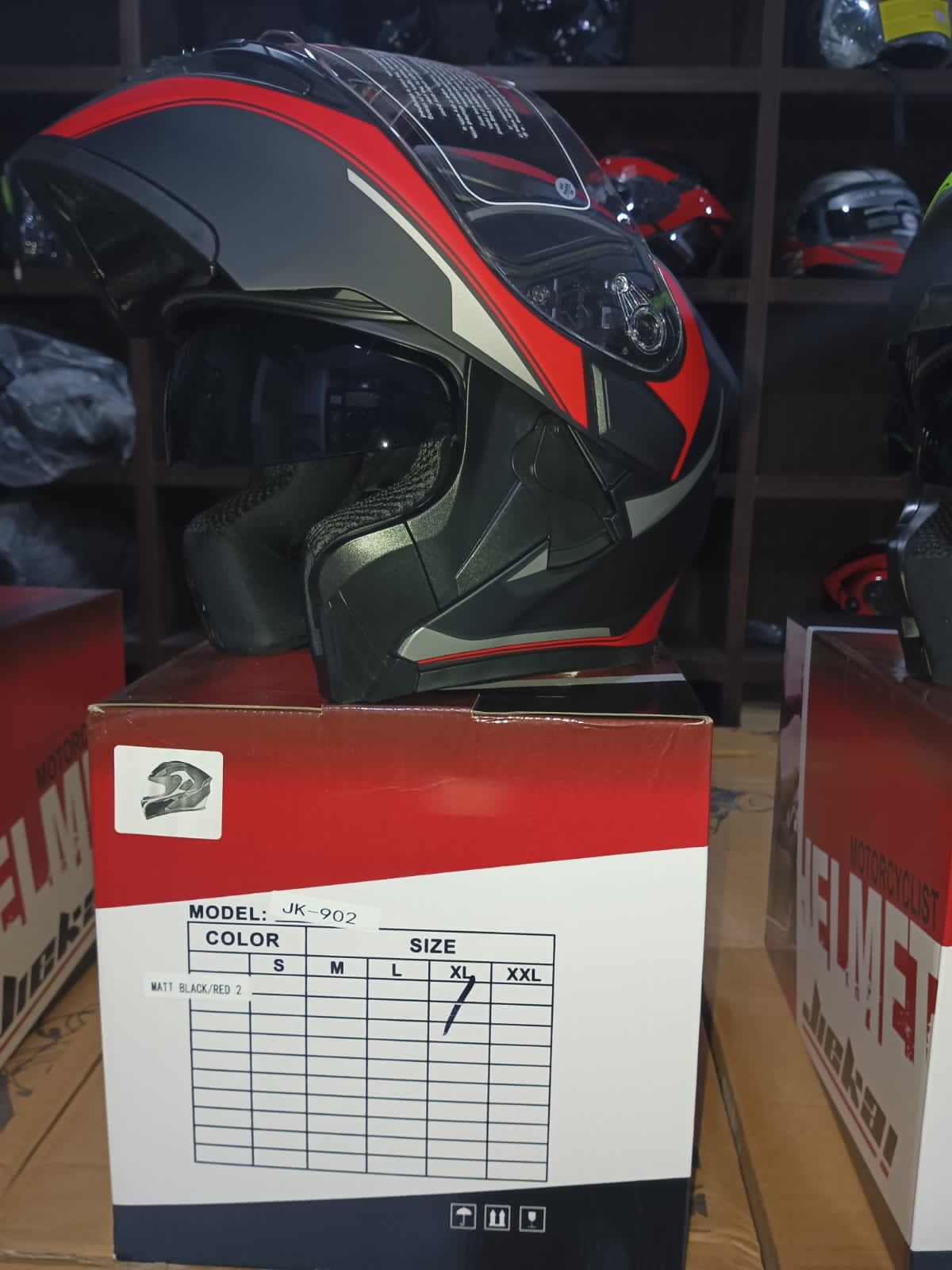 Helmet Jiekai JK-902 FlipUp Dual Visor DOT Approved Black Red&Grey ...