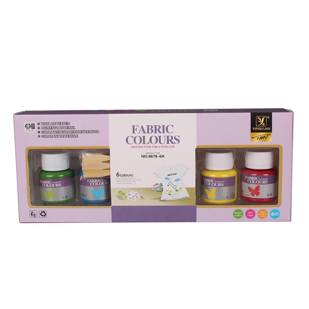 Fabric Paint color 25ml 6 pcs with colour Palette brush and wooden ...