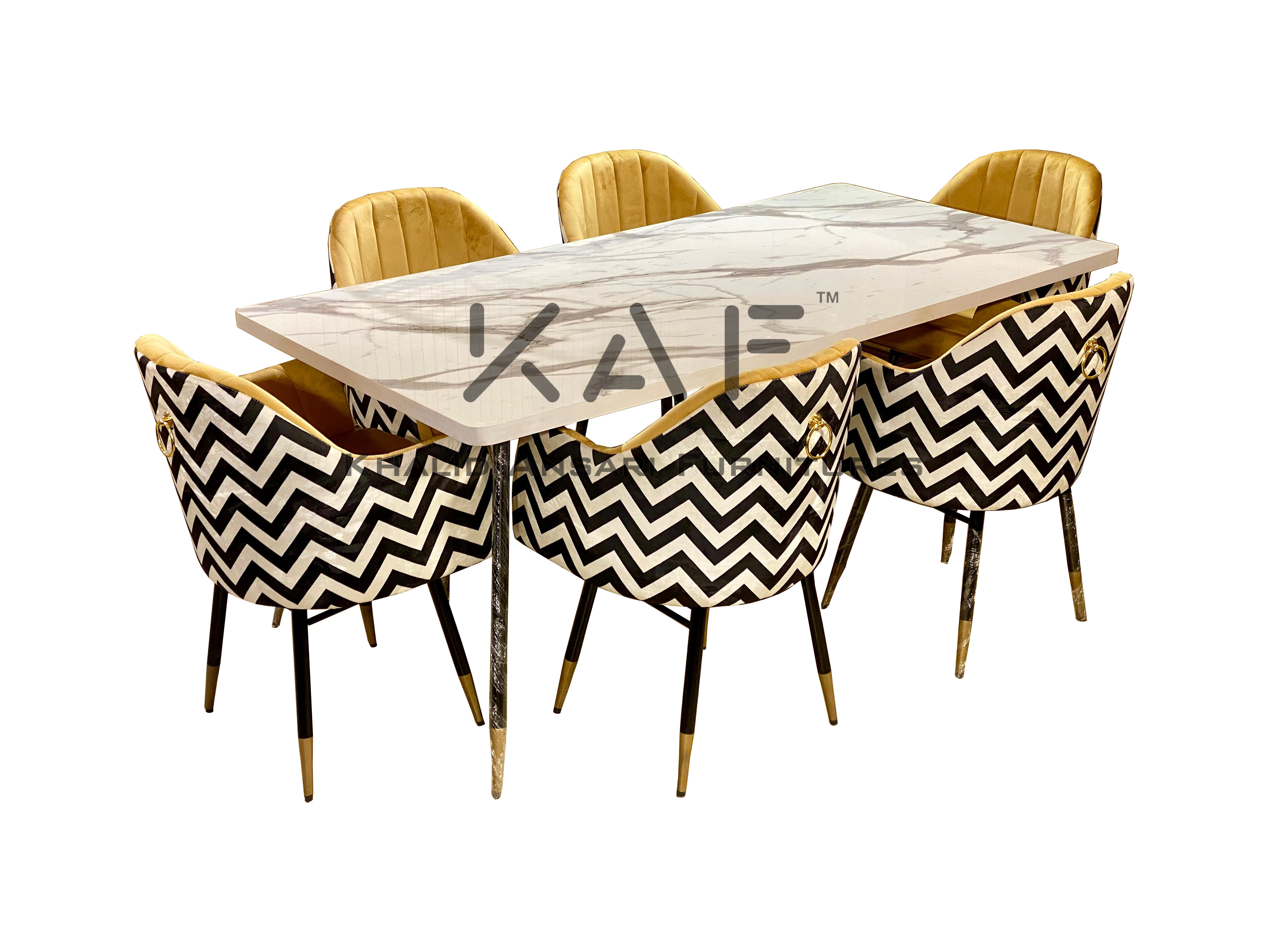 KAF DINING TABLE WHITE MARBLE DESIGN UV SHEET HIGH GLOSS WITH PREMIUM ...