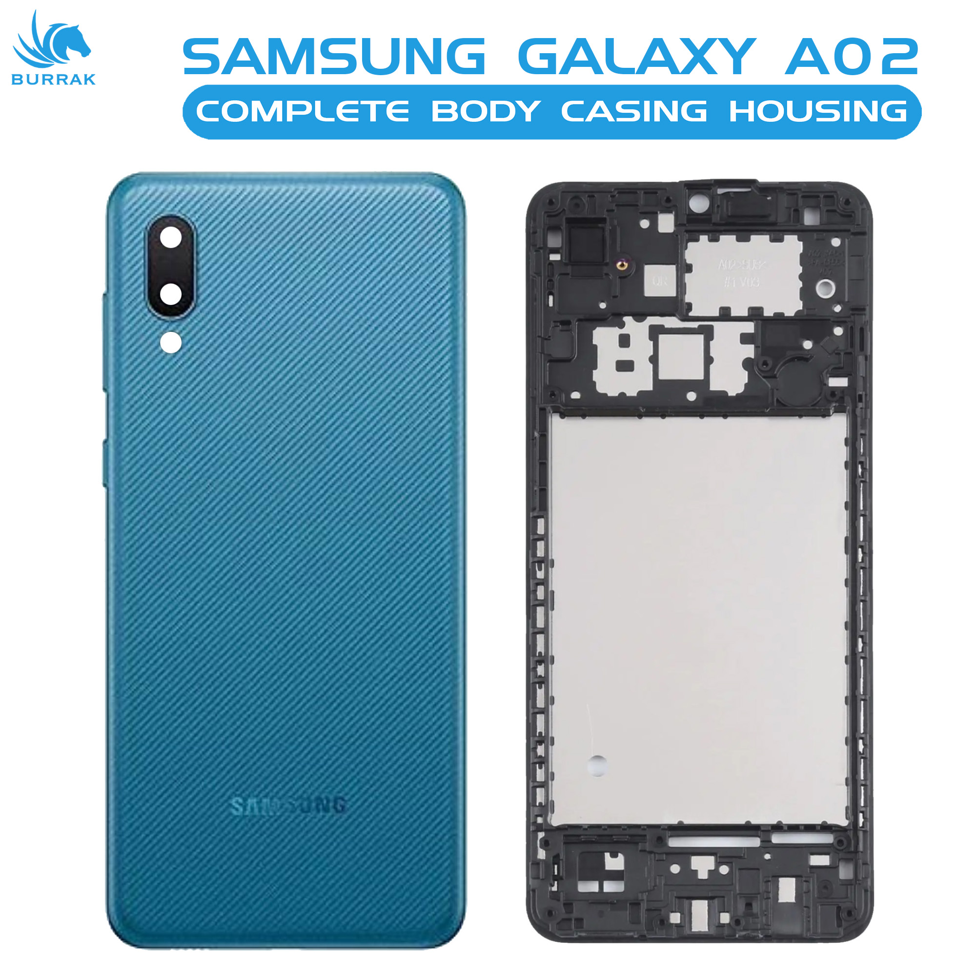 Samsung Galaxy A02 Housing Middle Frame With Side Button and Camera Lens Complete Body Casing ...