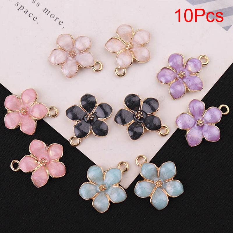 10Pcs/Set Enamel Alloy Flower Charms Pendant Jewelry Findings DIY Craft ...