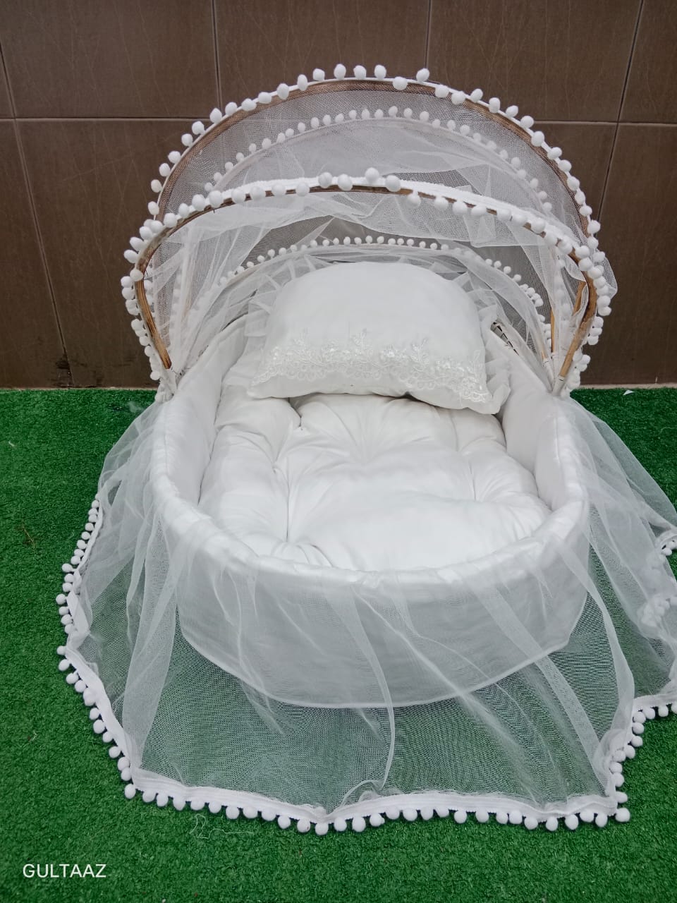 Cane wood Bassinet with Fixed Folding Mosquito Net | Portable Bed for ...