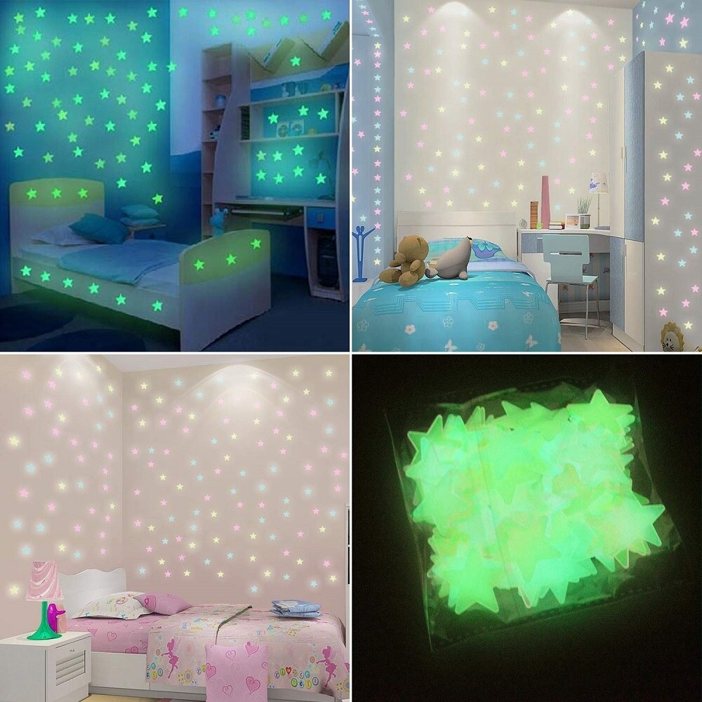 New 100 pieces 3D Luminous Stars in Dark Luminous Wall Stickers for ...