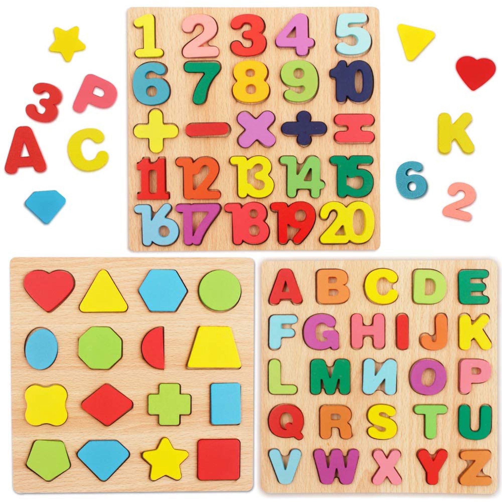 Wooden Alphabet | Puzzles & Numbers Count Board, Colorful ABC Uppercase ...