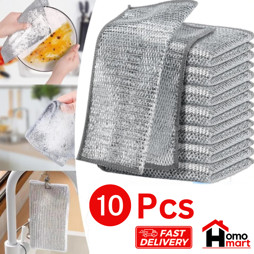 Magic Dishcloth Wire Cleaning Cloths Kitchen Silver Dish Pot Washing ...