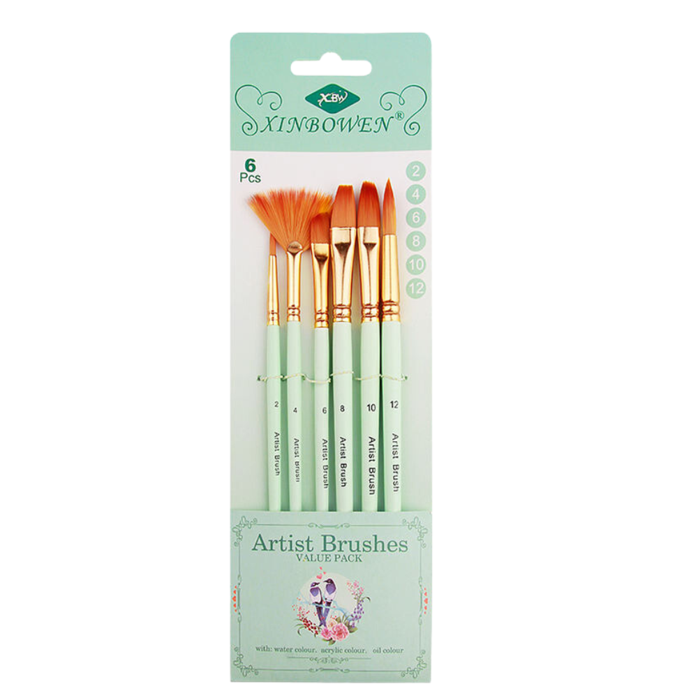 Paint Brushes Professional Quality Pack Of 6 Flat Tip Round Tip Angular ...