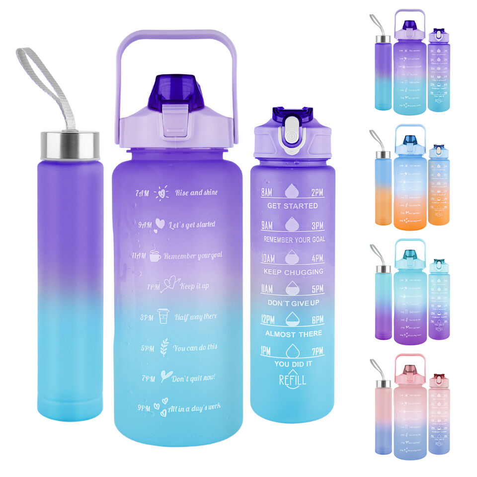 3 PCS Water Bottles With motivational quatations, stickers & Straw, 2000ml 900ml 300ml ...