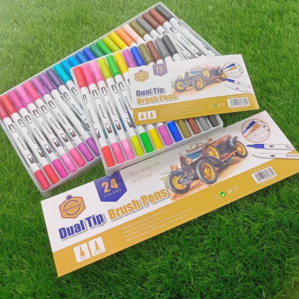 Dual tip brush pen art marker 12pcs set by keep smiling | Daraz.pk