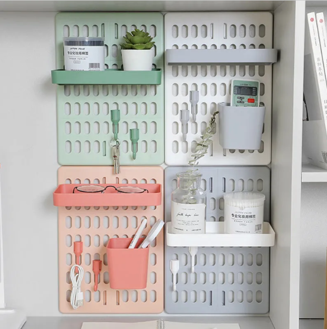 Room Decor Hole Board Wall Shelf Hooks Desk Organizer Make Up ...