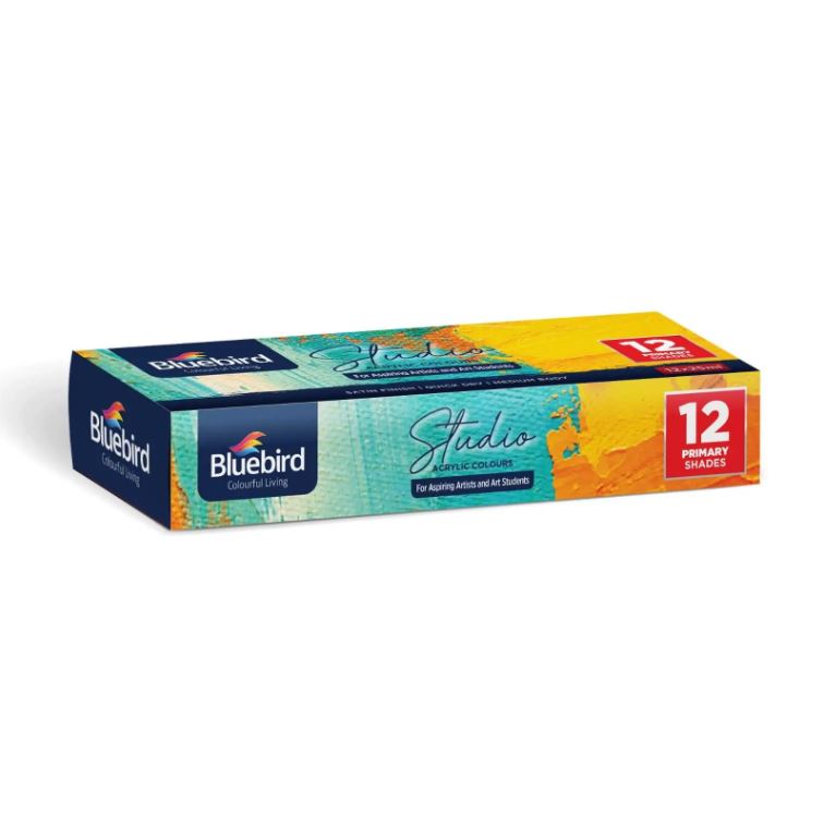 Bluebird Studio Acrylic Colours – 25 ml – Set of 12 Primary Shades ...
