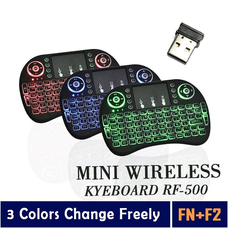 Mini Wireless Keyboard RF500 with 3 Color RGB Backlit, 2.4GHz Wireless ...