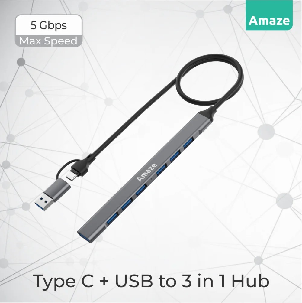 Amaze USB and Type C 7 Ports USB 3.0 HUB Speed Upto 5Gbps A307 | Daraz.pk