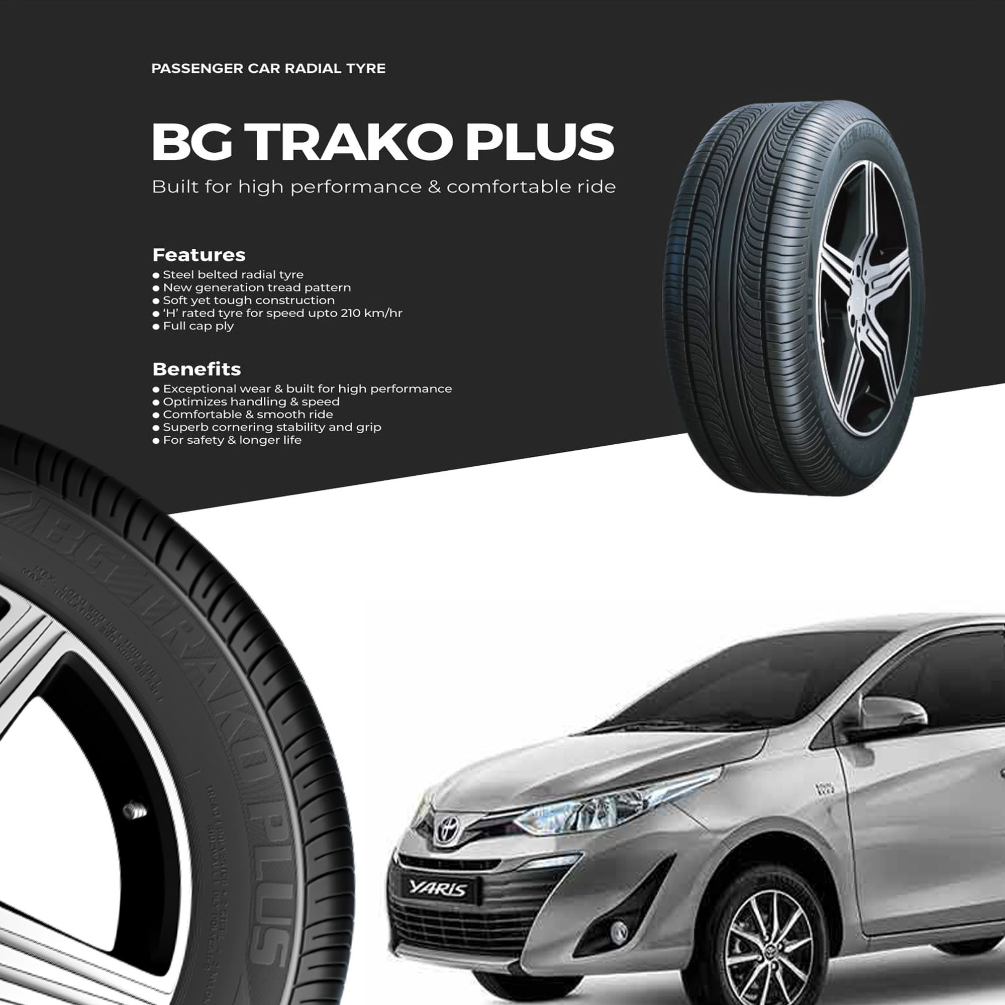 GTR BG TRAKO PLUS | TUBELESS TYRES 185/60R15 WITH WARRANTY | (1 TYRE ...