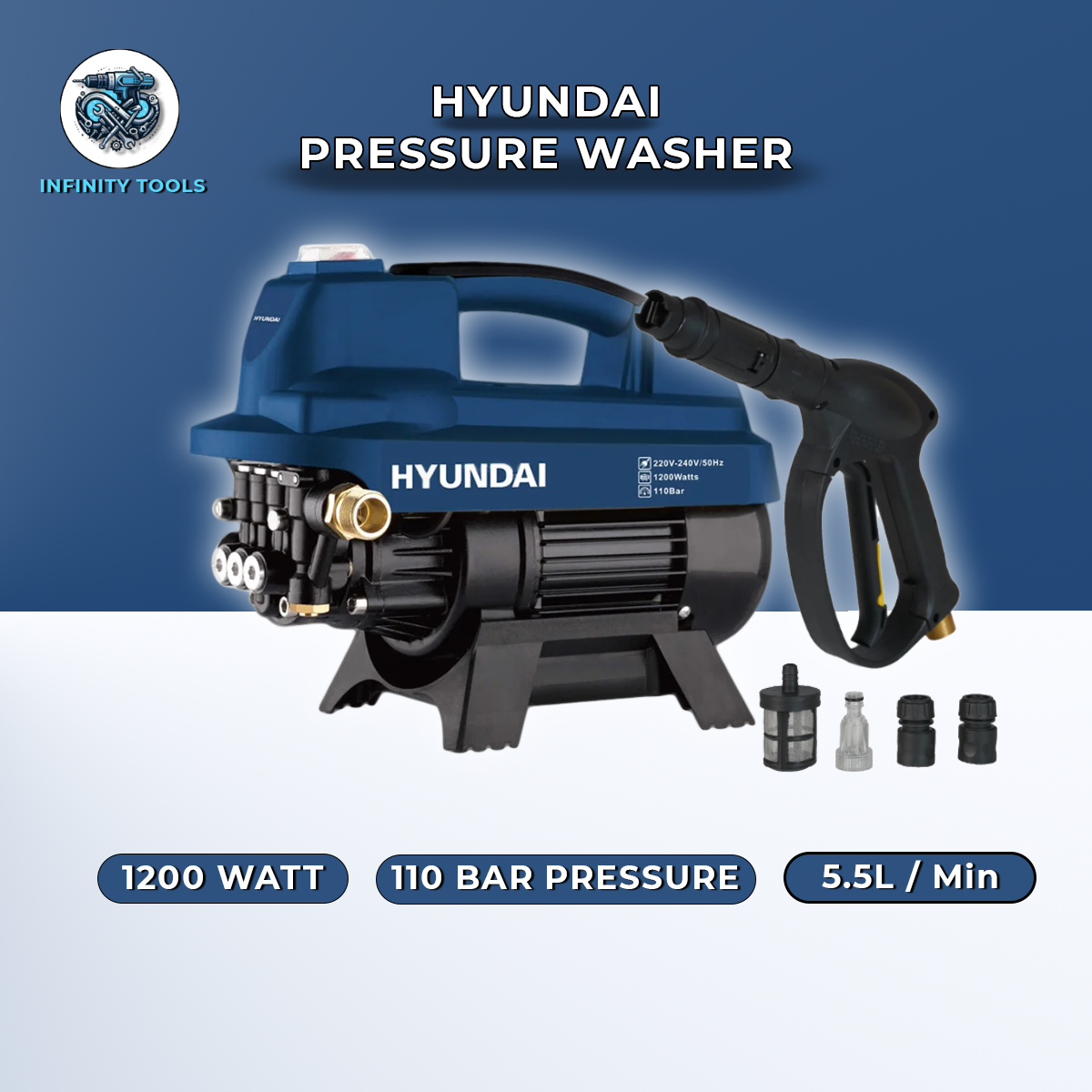 HYUNDAI Pressure Washer Car Washer 110 Bar Induction Motor 100% Copper ...