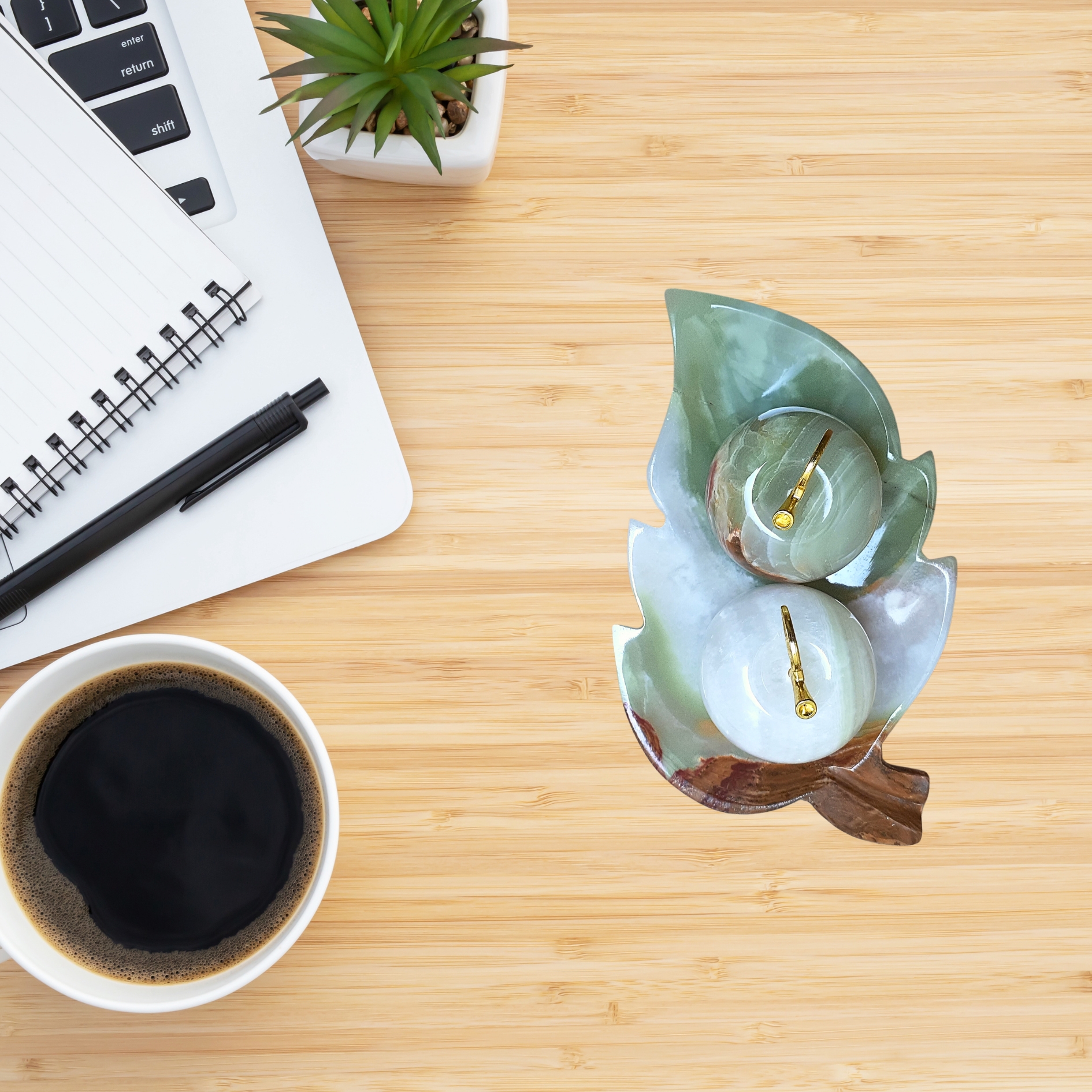 Onyx Leaf Tray with 2 Onyx Marble Apples, 2" Marble Apples, Handmade ...
