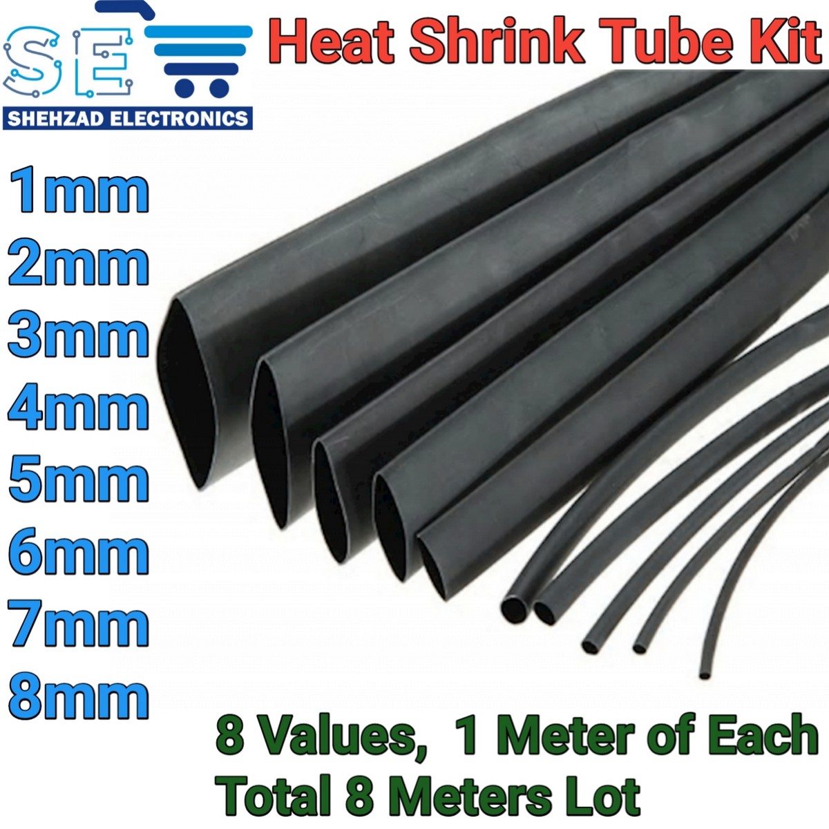 8 meters Heat Shrink Tube 1mm 2mm 3mm 4mm 5mm 6mm 7mm 8mm Heat Shrink Tubing Shrinkable Wrap ...