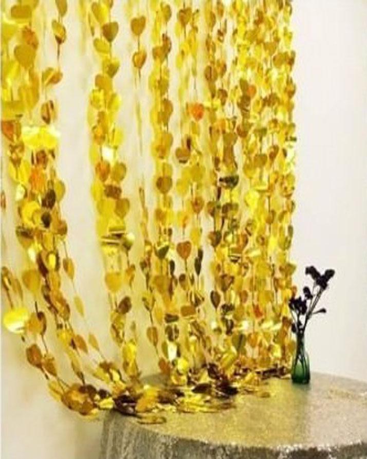 Foil heart Curtain in golden color with 6ft height and 3ft width | Daraz.pk