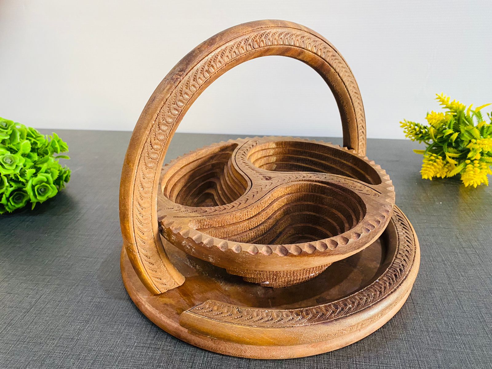 Handmade Leaf-shaped Folding basket, Dry Fruit basket, Wooden Basket ...