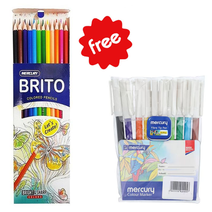 Brigto Color Pencil BrightColor Full pencil with Free Marker 10 color ...