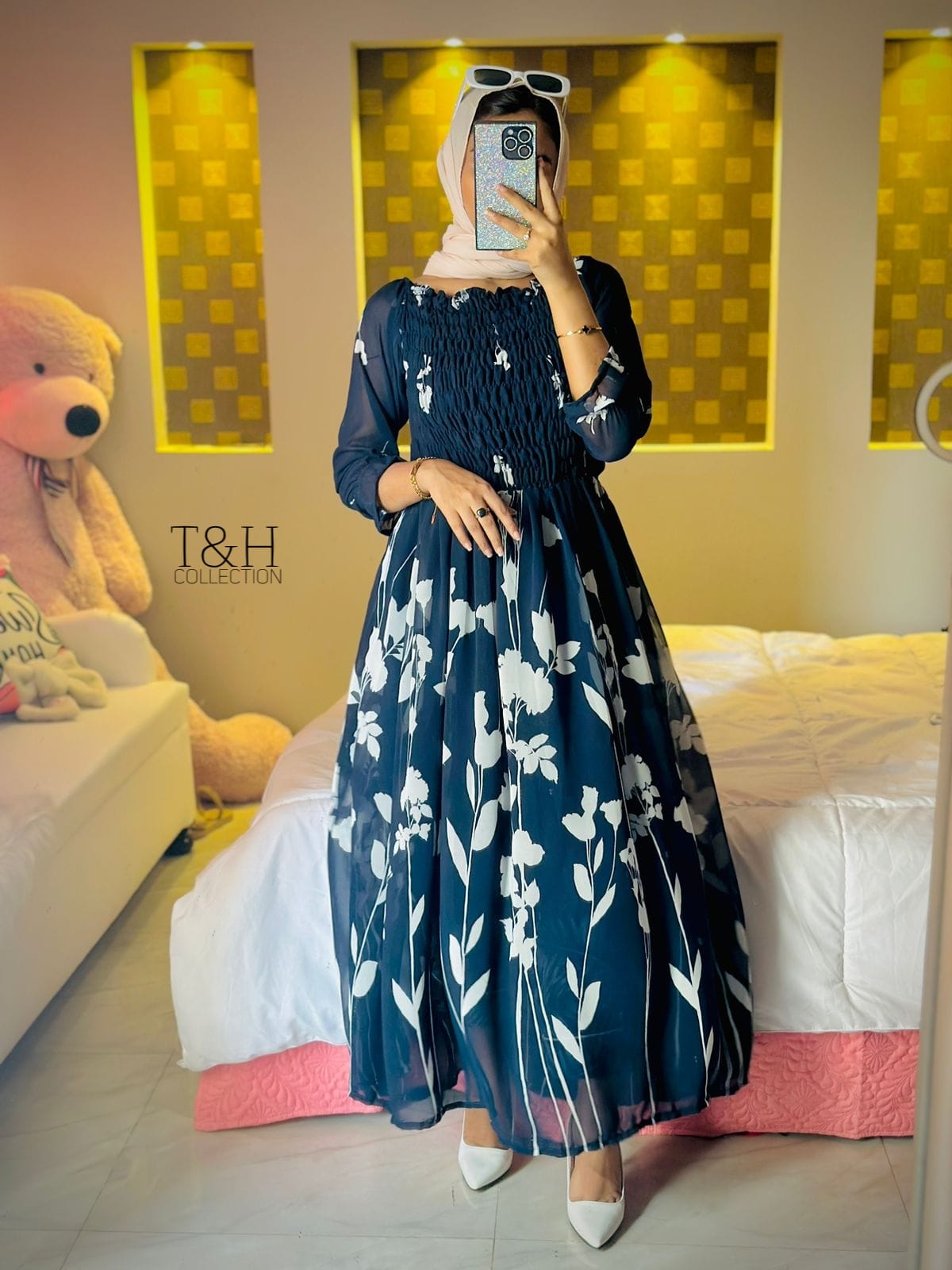 chiffon frocks , floral designs , stitched ,long and skin fitting ...