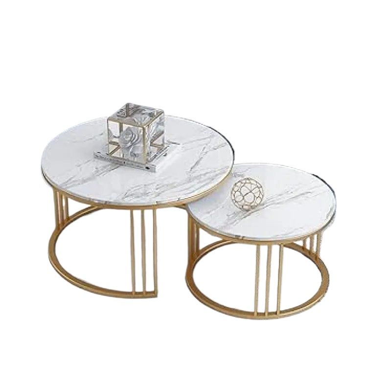 2 Pieces Center Table for living room Set Round Shape With 3 rods ...