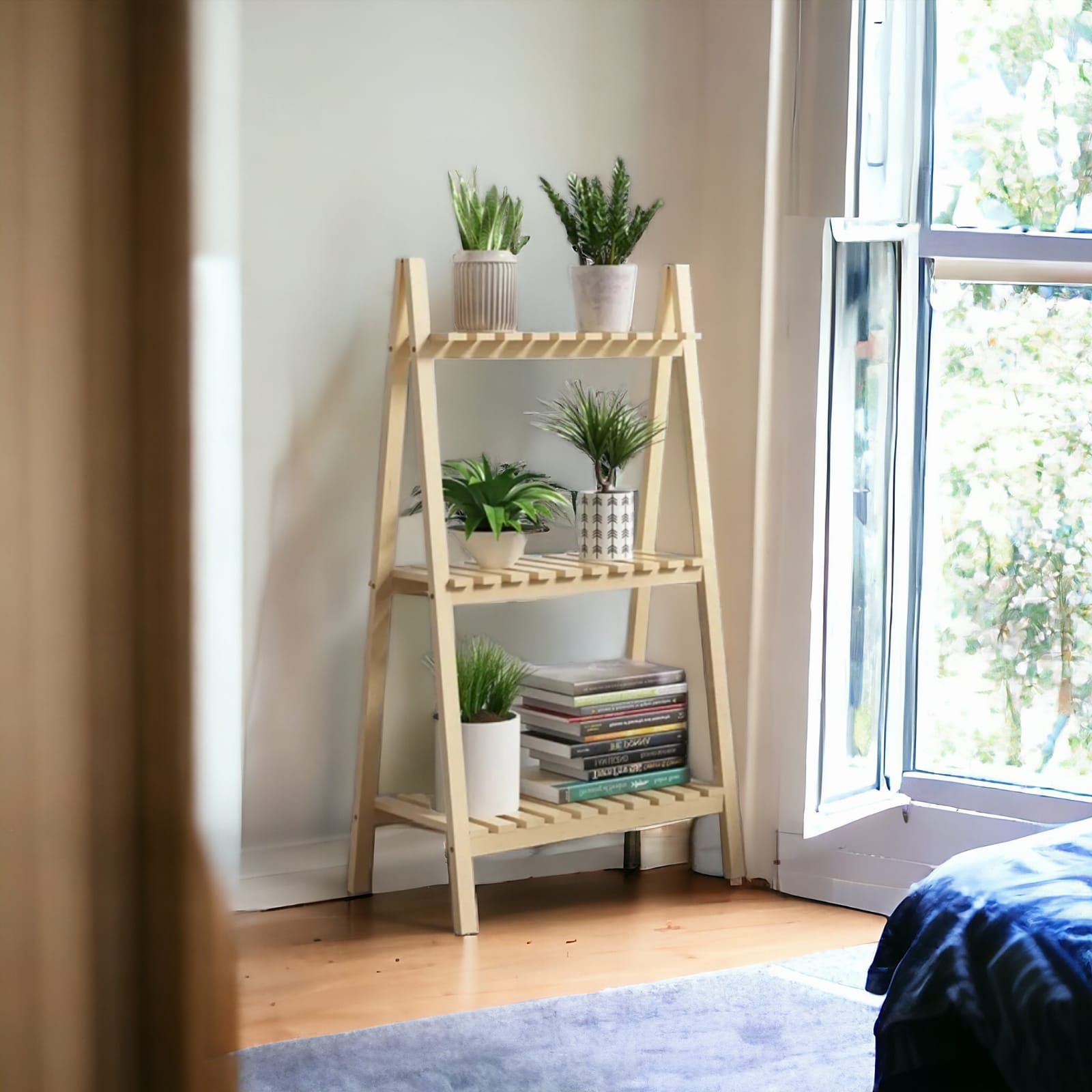 Wooden Plant Stand 2 Tier Foldable Flower Pot Display Shelf Rack Solid ...